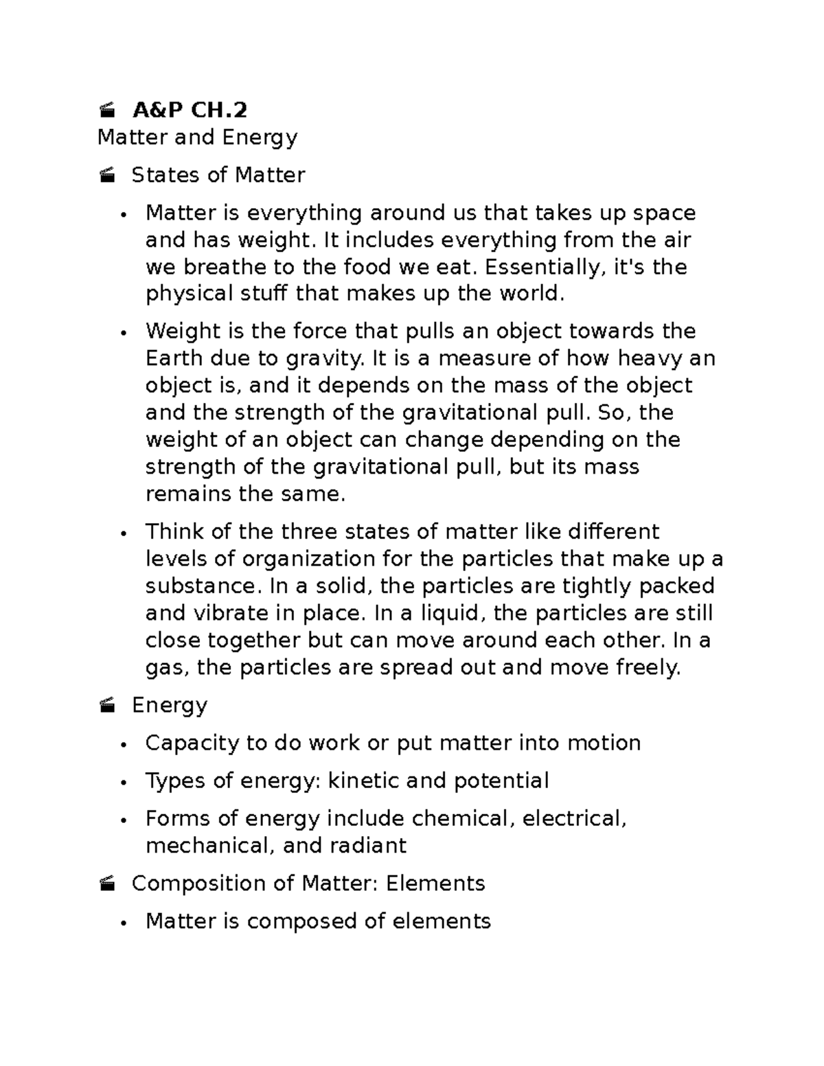 A&P ch 2 - Practice/study material - A&P CH. Matter and Energy States ...