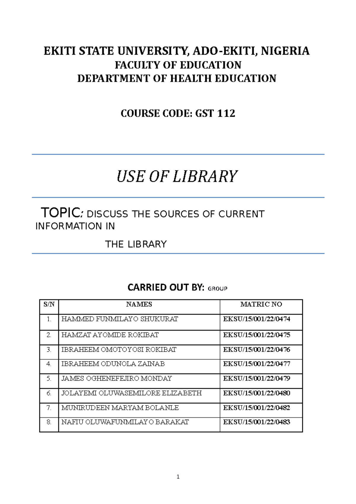 Discuss THE Sources OF Current Information IN THE Library - EKITI STATE ...