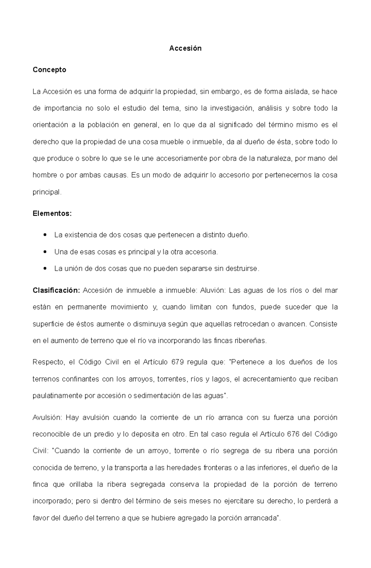 Accesión Y Posesión - De los bienes y la propiedad - Accesión Concepto ...