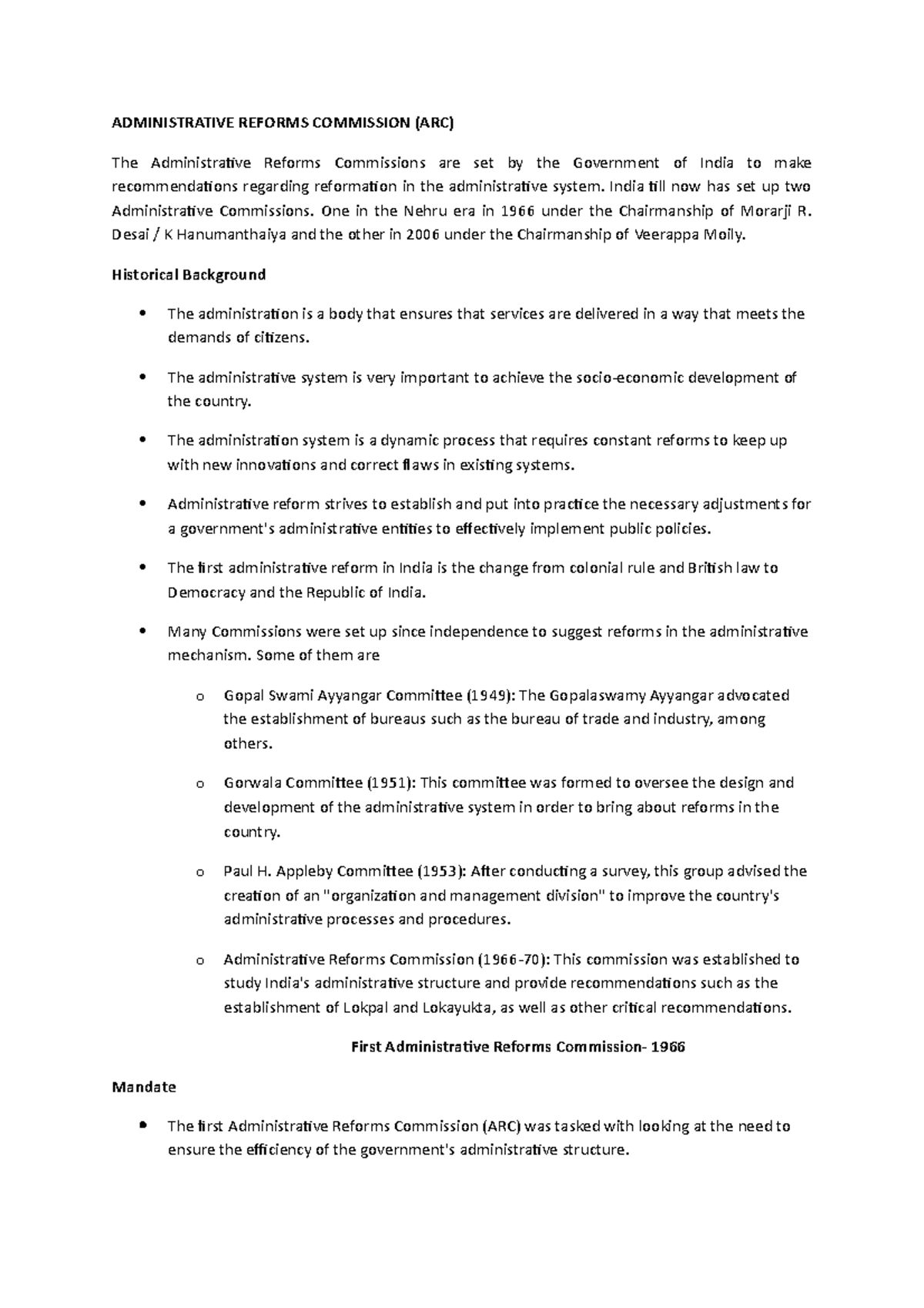 Administrative Reforms Commission - India till now has set up two ...