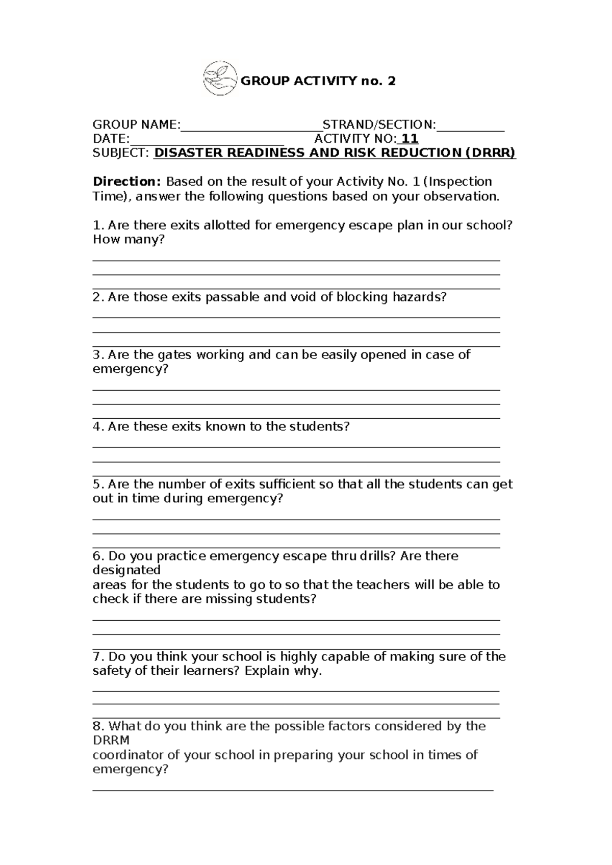 ACT NO. 11 group activity - GROUP ACTIVITY no. 2 GROUP NAME ...