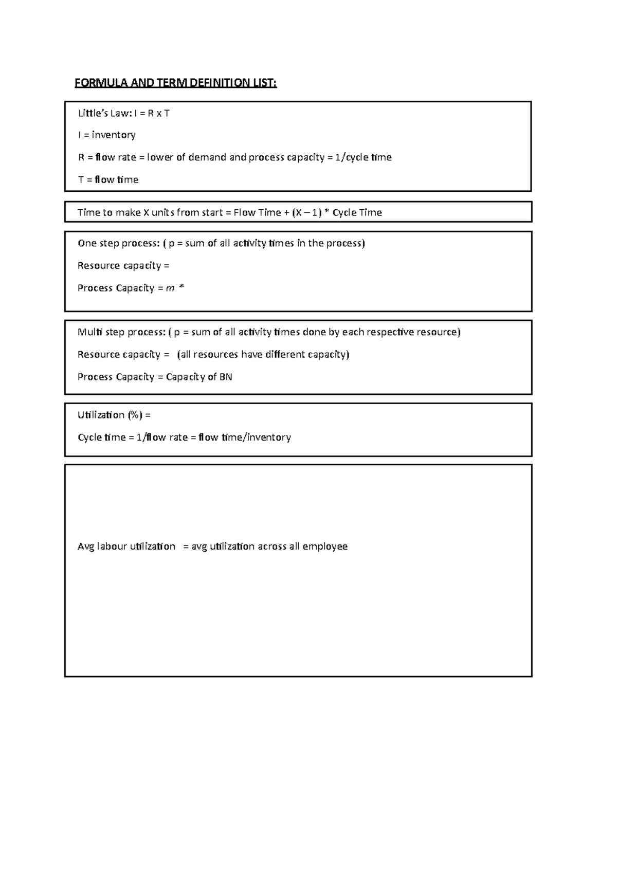 formulas and terms - FORMULA AND TERM DEFINITION LIST: Avg labour ...