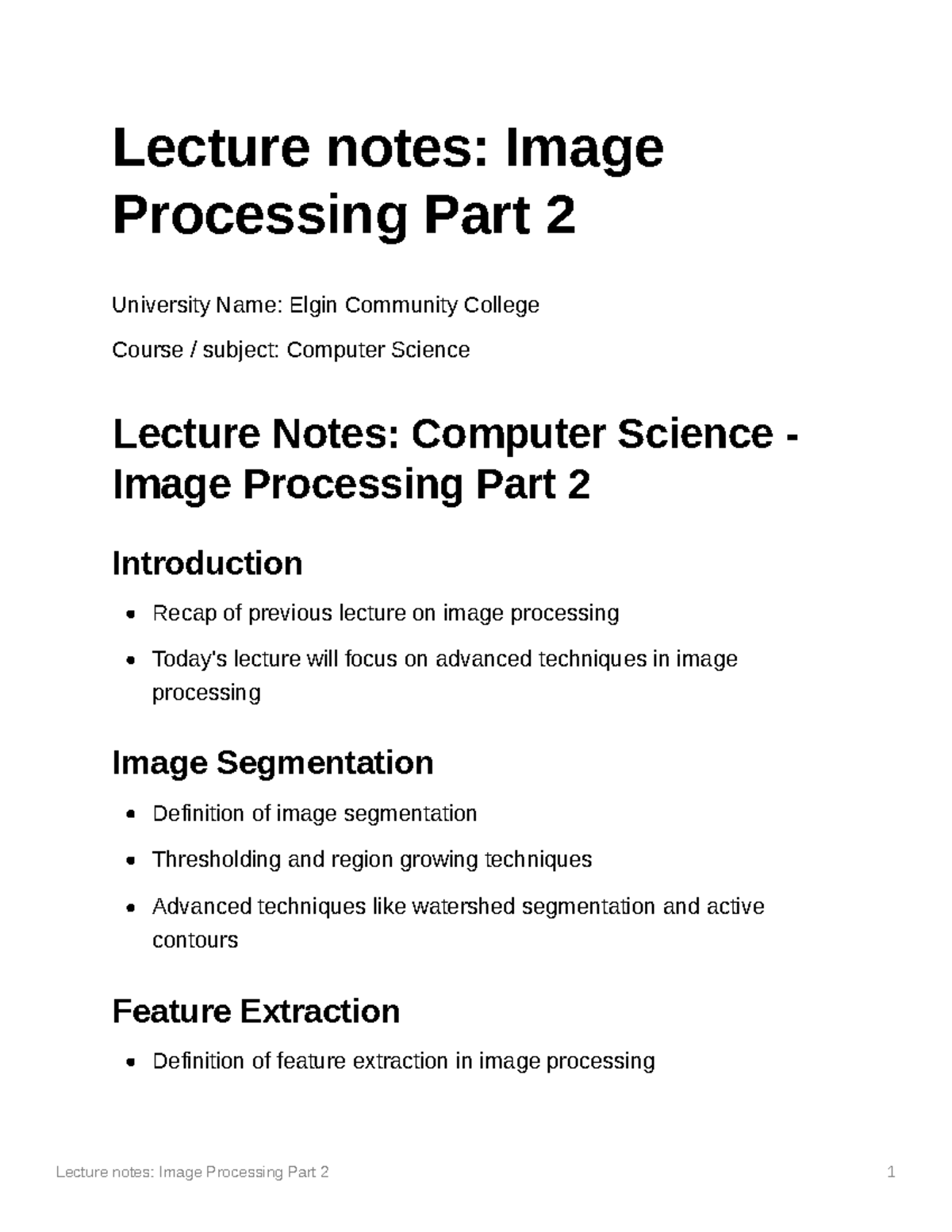 Lecture Notes Image Processing Part 2 Lecture Notes Image Processing Part 2 University Name