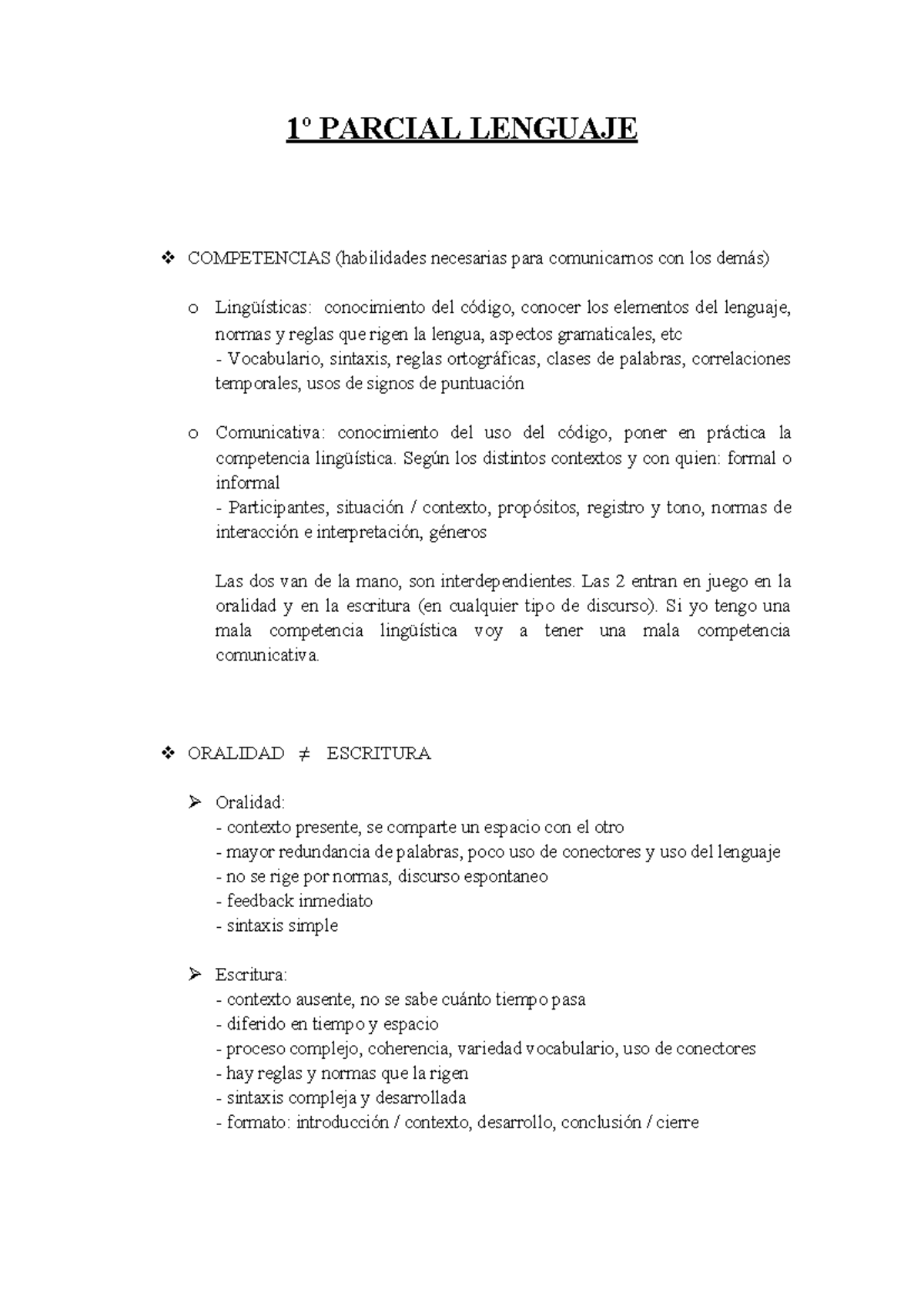 1Âº Parcial Lenguaje - 1º PARCIAL LENGUAJE COMPETENCIAS (habilidades necesarias para ...