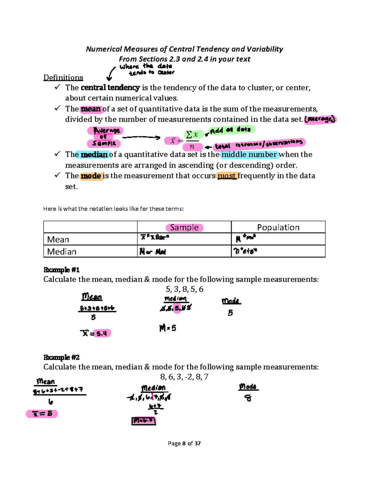 Elementary To Statistics - Numerical Measures of Central Tendency and ...