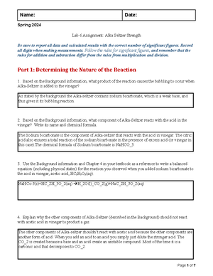 Lab 3 Enthalpy Change Spring 2024 - Spring 2024 Lab 3 Assignment ...
