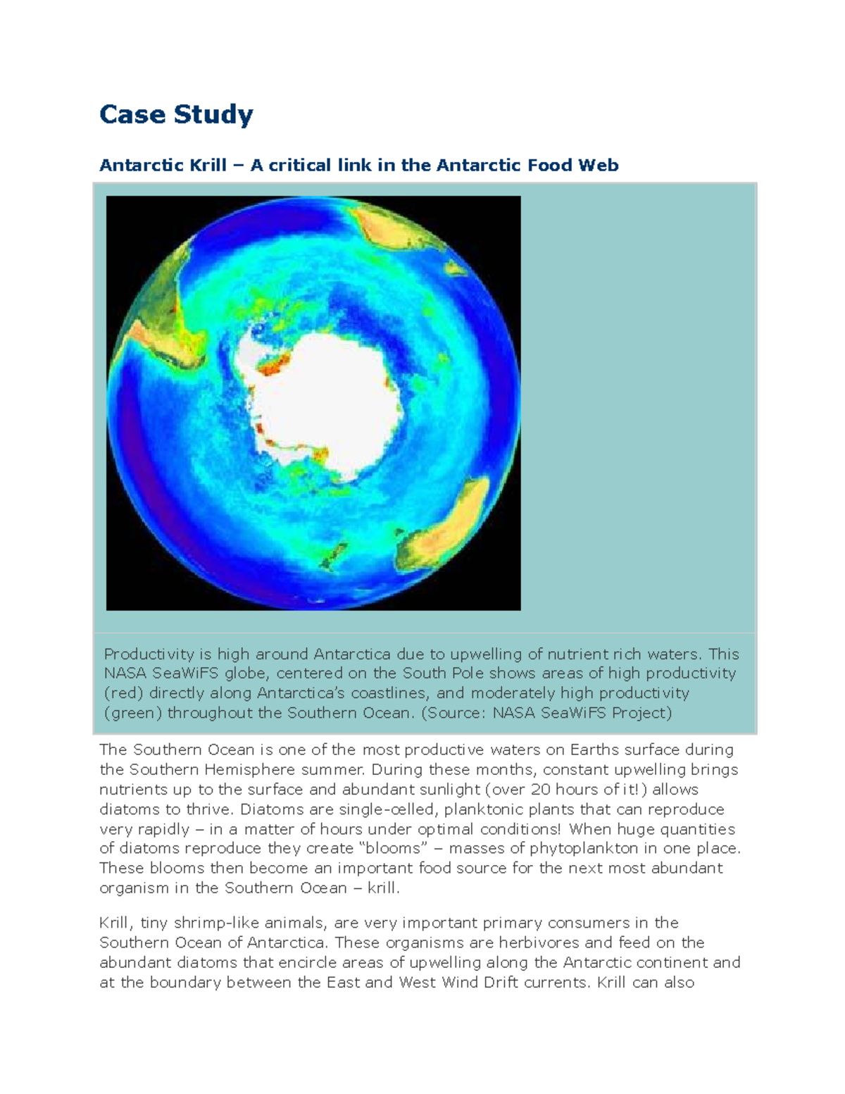 Case Study Krill - Lecture Notes - Case Study Antarctic Krill – A ...