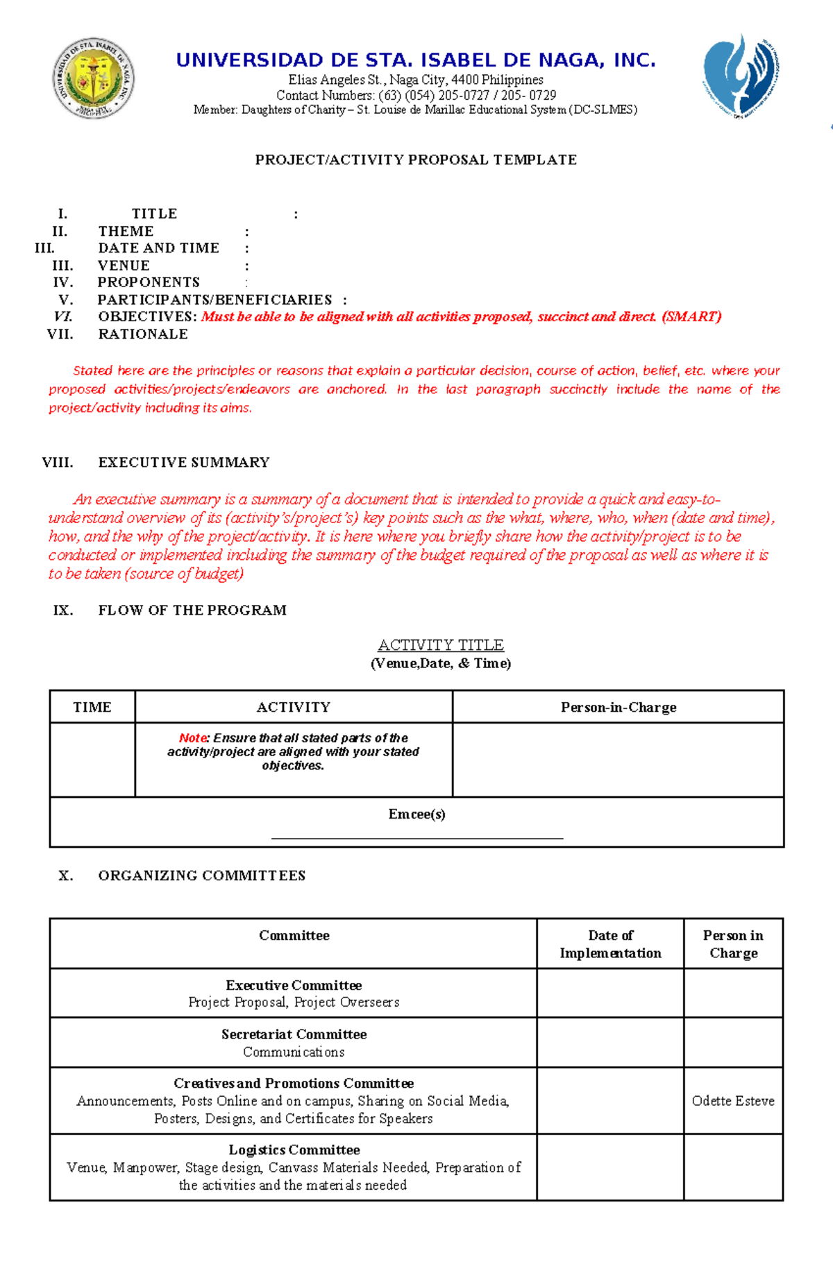 Template OF Project Proposal - UNIVERSIDAD DE STA. ISABEL DE NAGA, INC ...