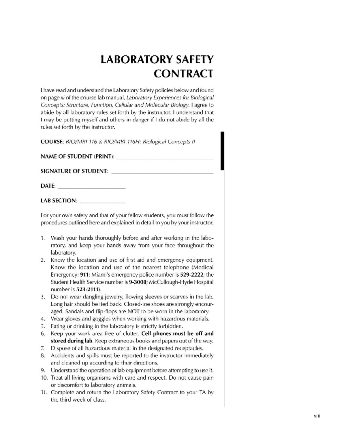 Lab Safety Contract - ff fajlf;ej if eopaufpieo afu peoauf poei afud ...