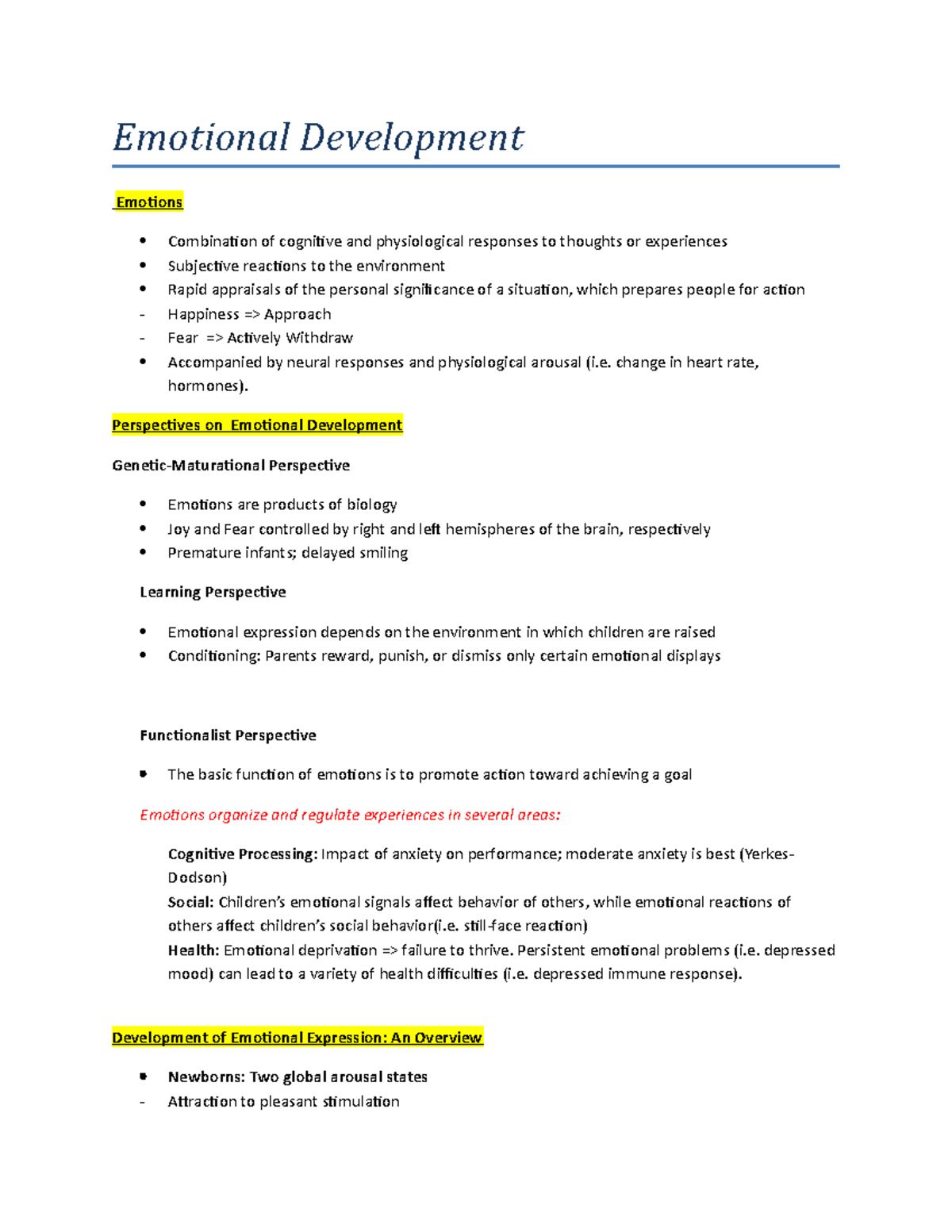 Child Psych Lecture 10 - Emotional Development Emotions Combination of ...