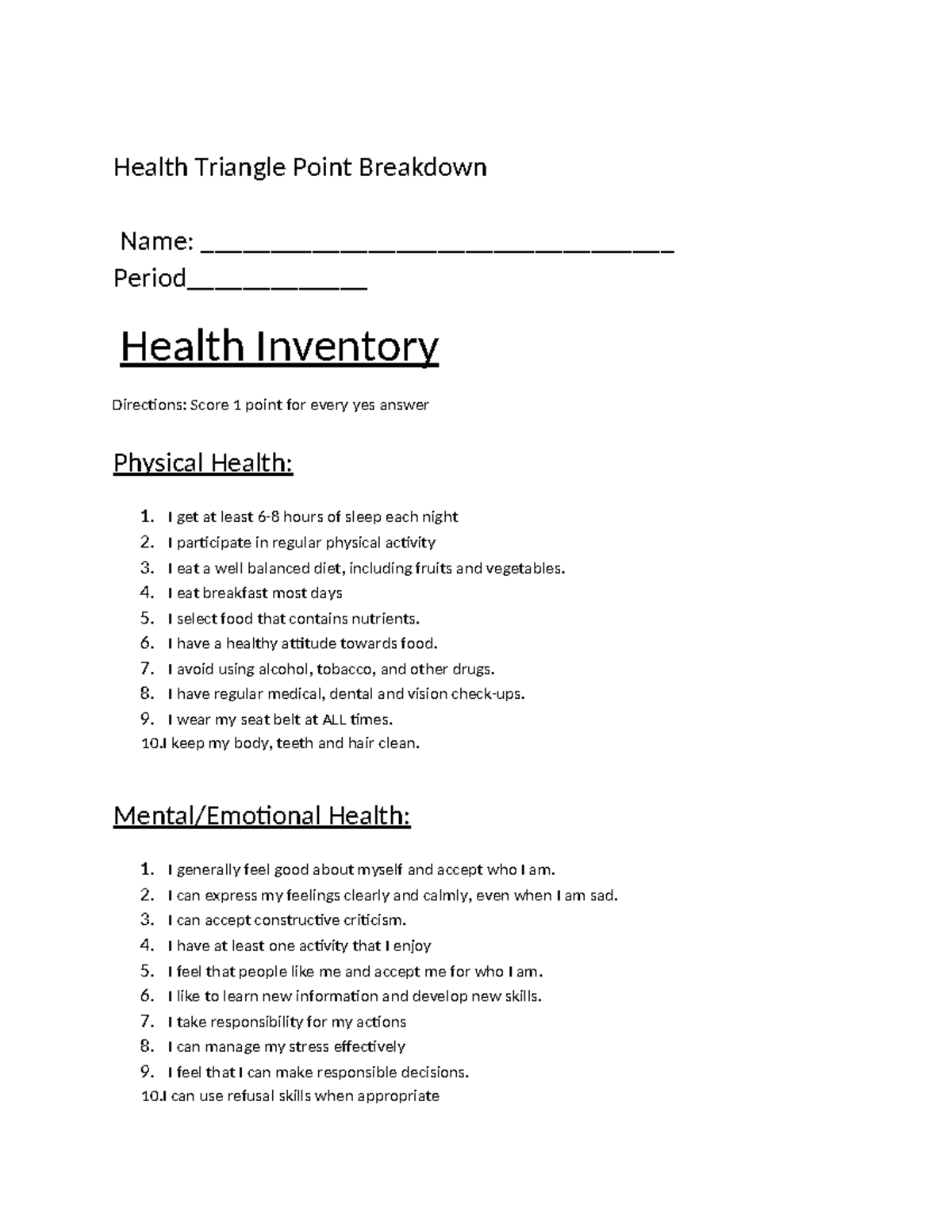 Health triangle project - Health Triangle Point Breakdown Name