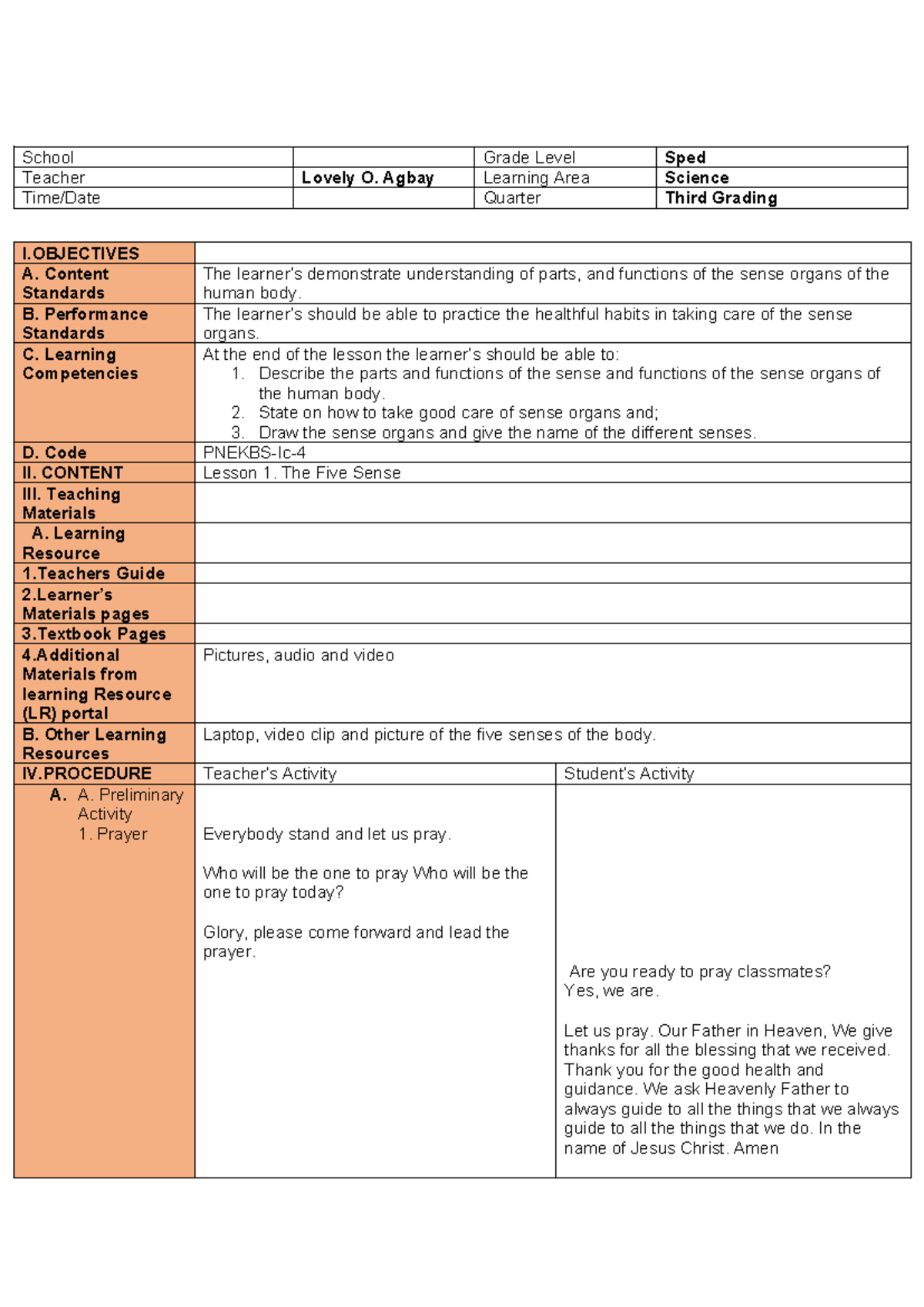 7es final DLP Lovely sped - School Grade Level Sped Teacher Lovely O ...