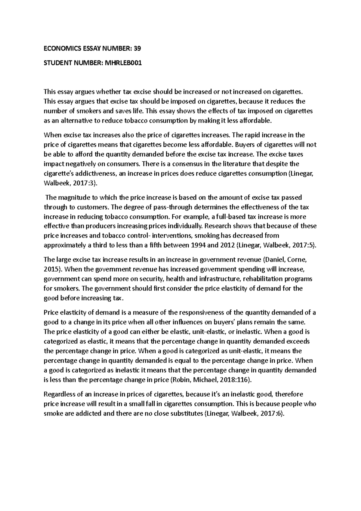 ECONOMICS ESSAY NUMBER ONE FIRST SEMESTER. - ECO1011 - UCT - Studocu