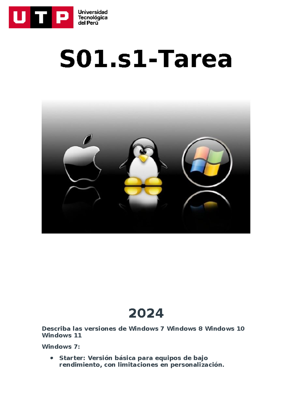 S01-Tarea - tarrea - S01-Tarea 2024 Describa las versiones de Windows 7 ...