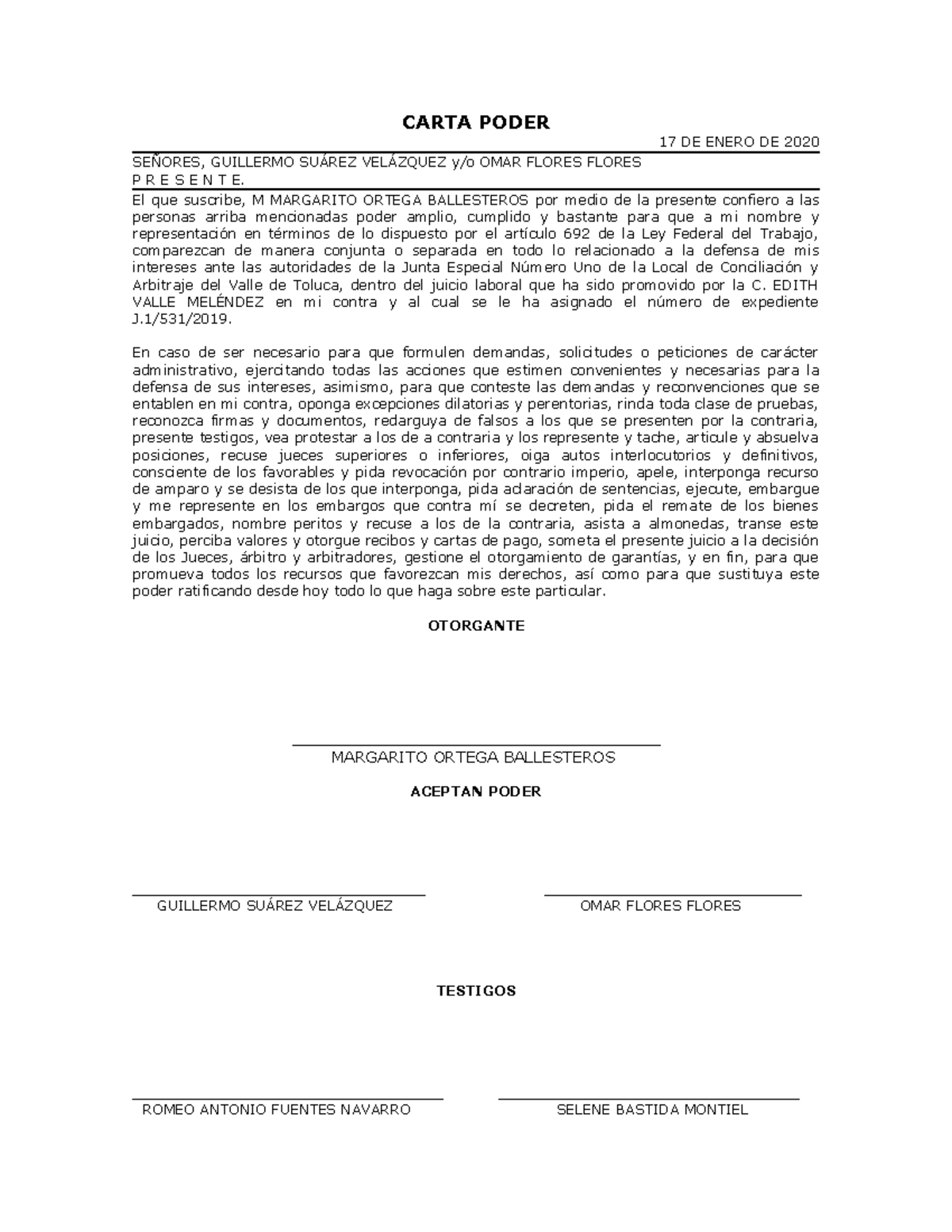 Cartas Poder - CARTA PODER 17 DE ENERO DE 2020 SEÑORES, GUILLERMO ...