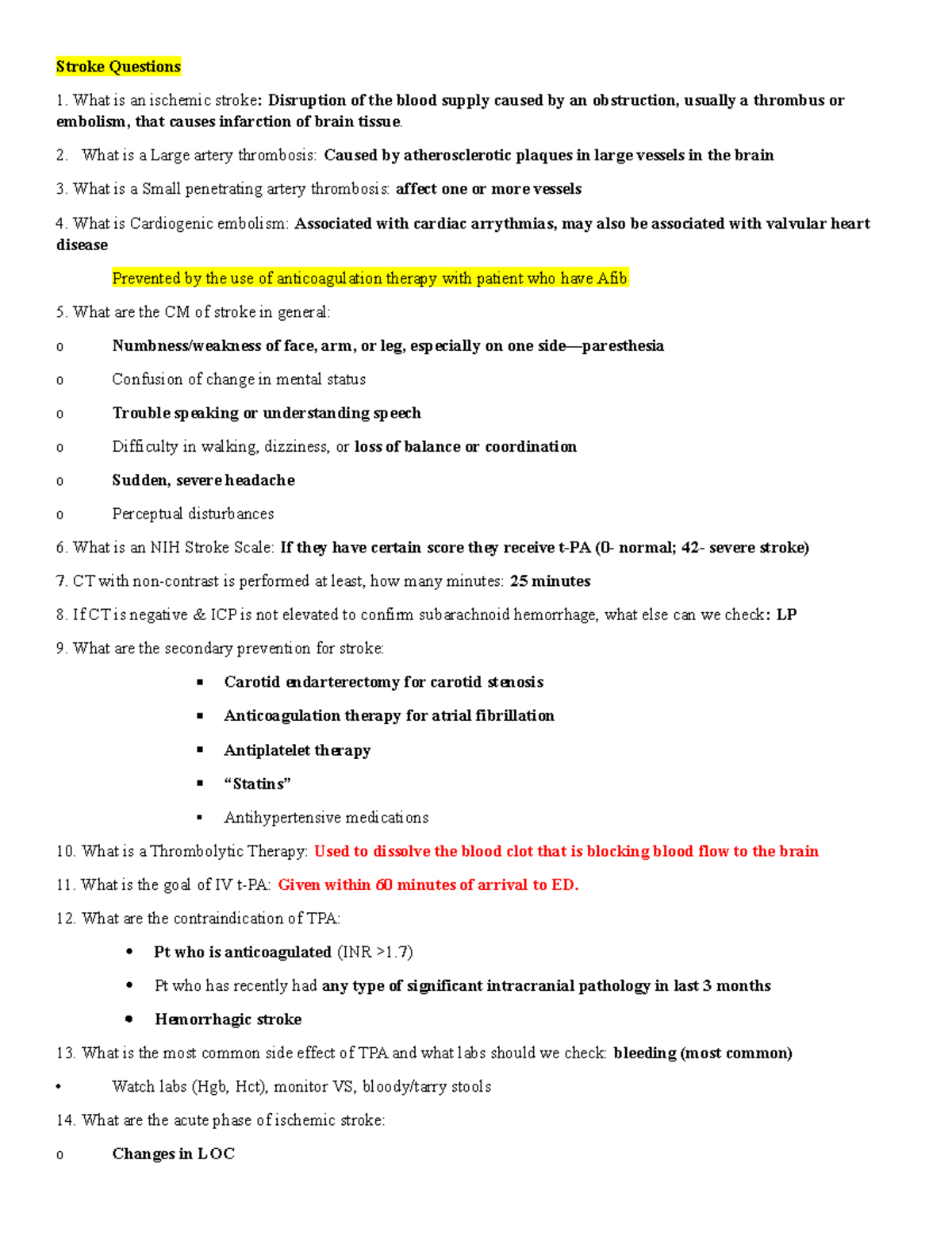Stroke Questions - urg - Stroke Questions What is an ischemic stroke ...