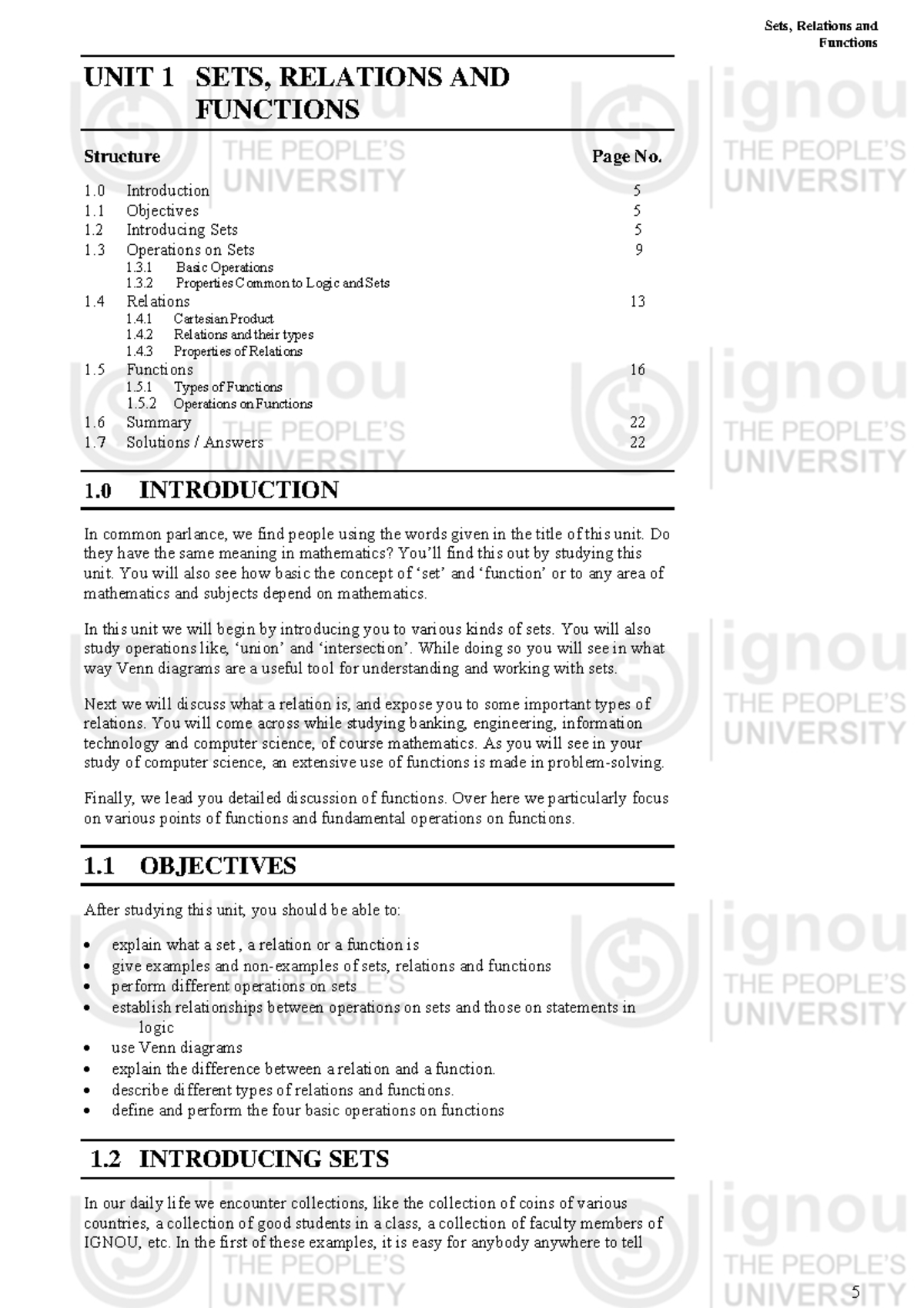 Unit-1 - Sets, Relations and Functions UNIT 1 SETS, RELATIONS AND FUNCTIONS Structure Page No. 1 ...