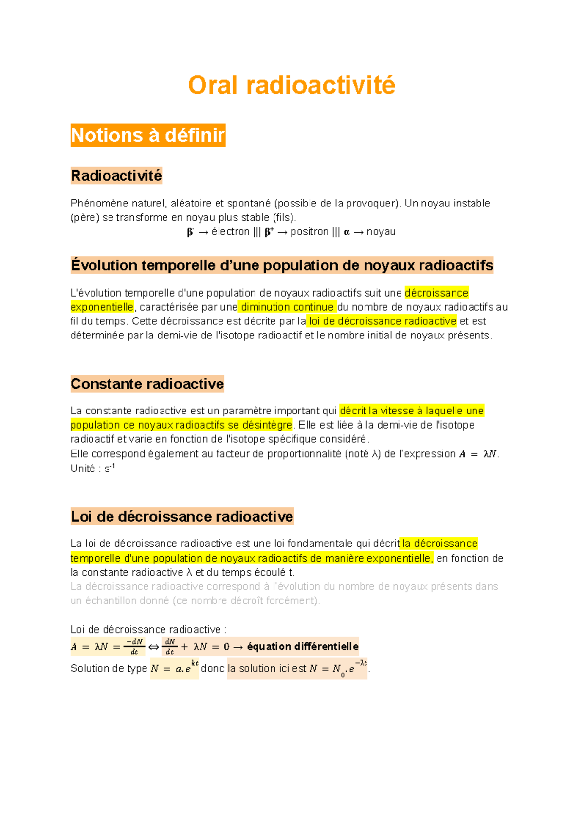 Oral radioactivité - Oral radioactivité Notions à définir Radioactivité ...