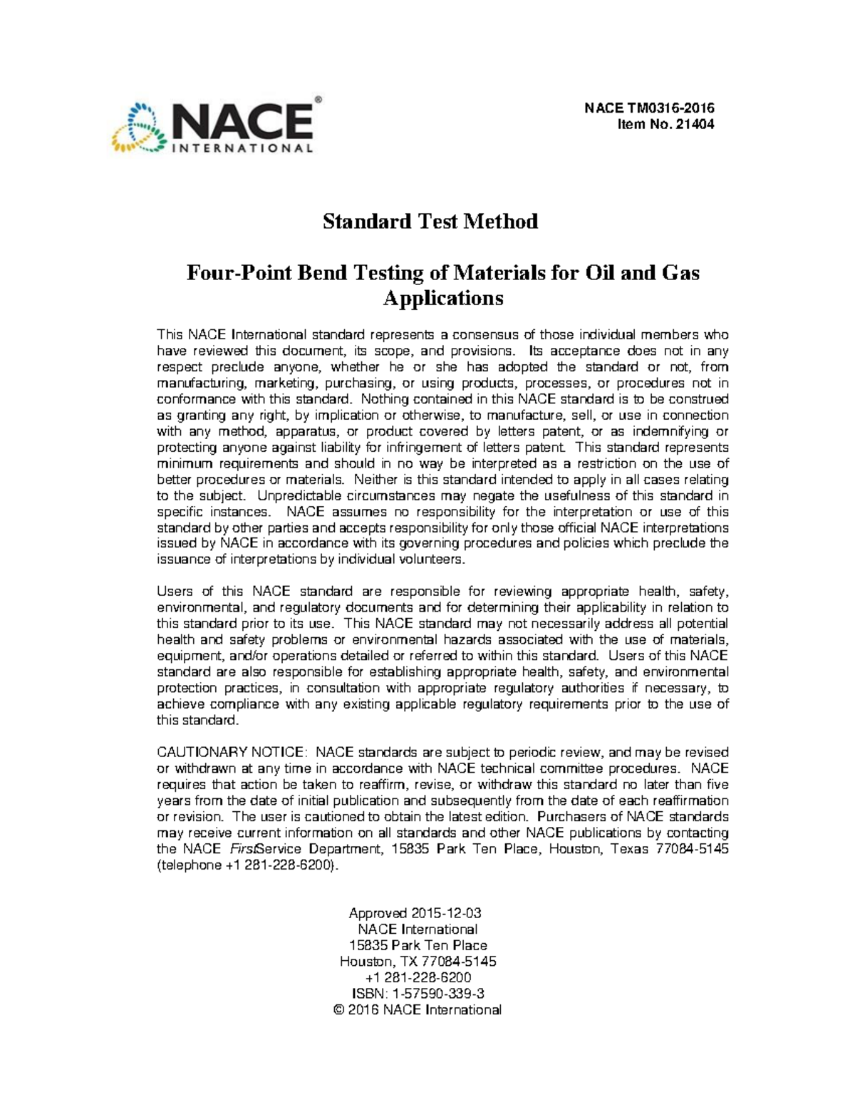 NACE TM0316 - 2016 - corrosion - Standard Test Method Four-Point Bend ...