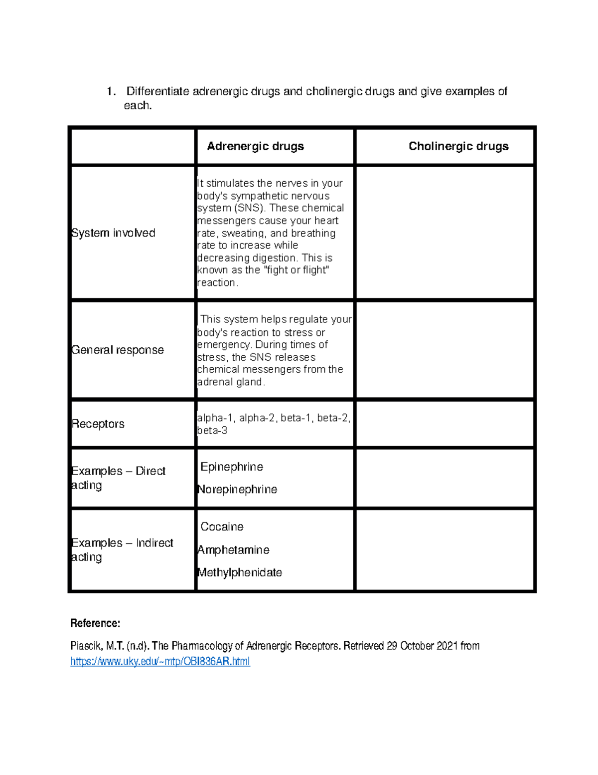 Module for Adrenergic drugs - Differentiate adrenergic drugs and ...