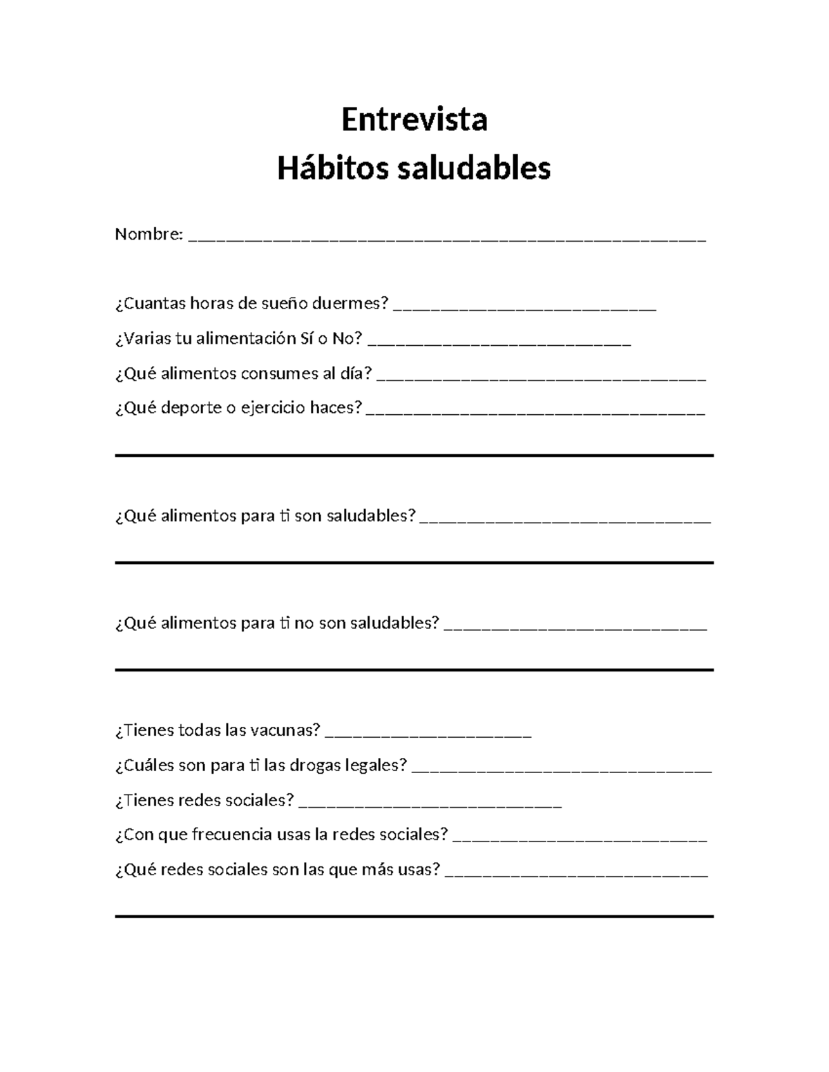 Encuesta habitos saludables - Mayo 2024 - Entrevista Hábitos saludables ...