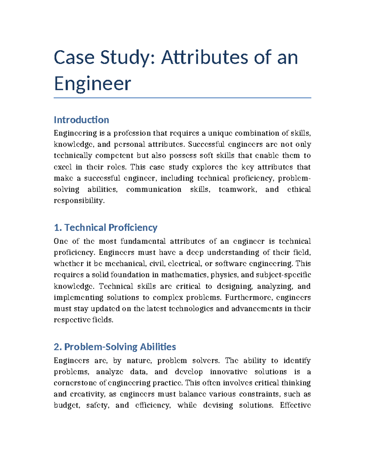 POE case study - Case Study: Attributes of an Engineer Introduction ...