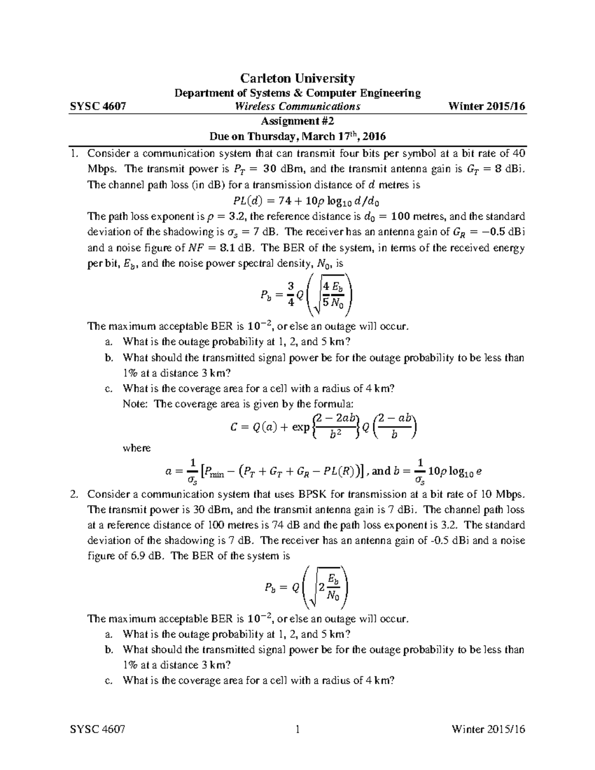 Ass2 Assignment No 2 Carleton University Department Of Systems Computer Engineering Sysc