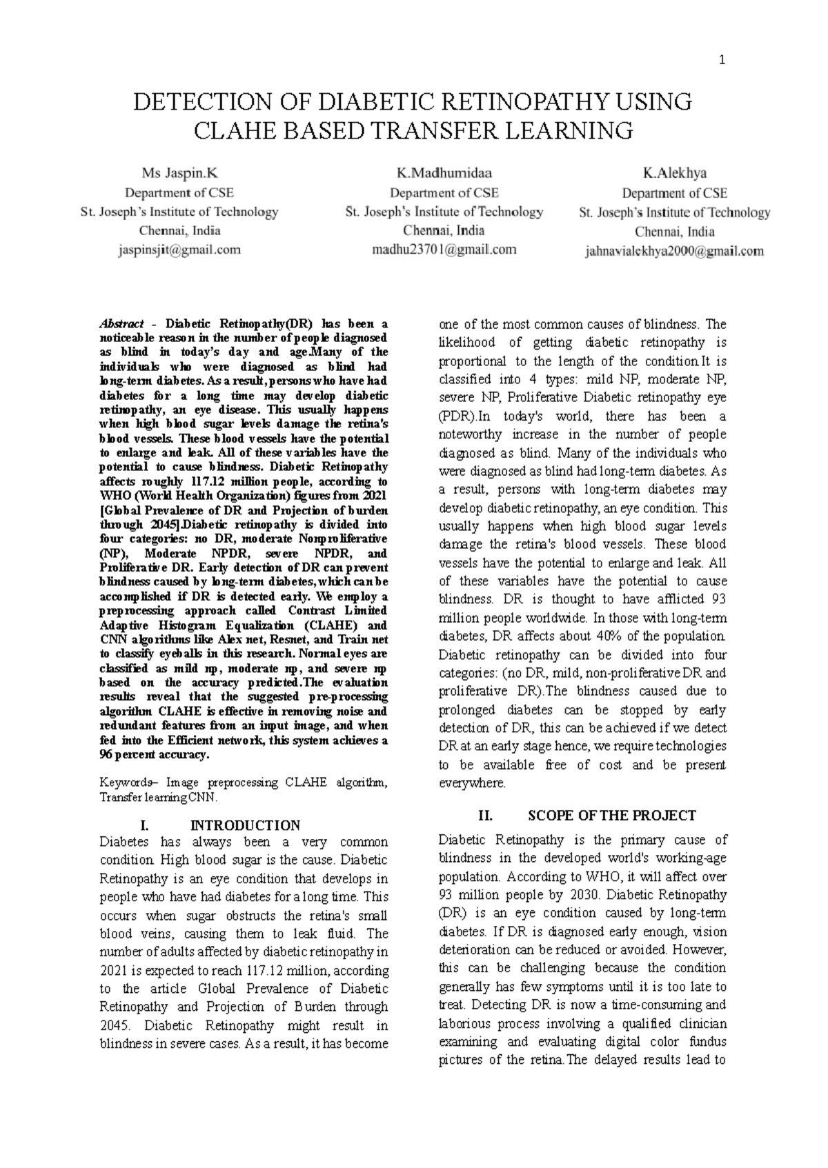 Conference paper - DETECTION OF DIABETIC RETINOPATHY USING CLAHE BASED ...
