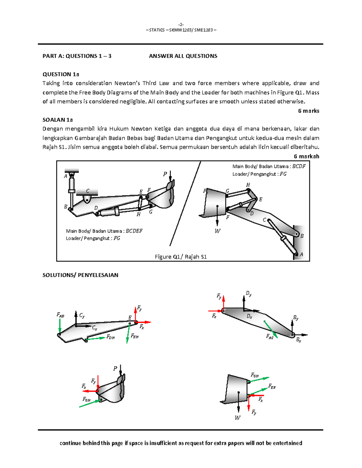 Final Exam 2009, questions and answers - STATICS SME1203 PART A ...