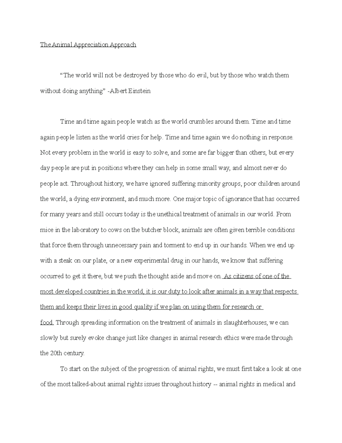 Sample Final Paper 101 & 103H - The Animal Appreciation Approach “The ...