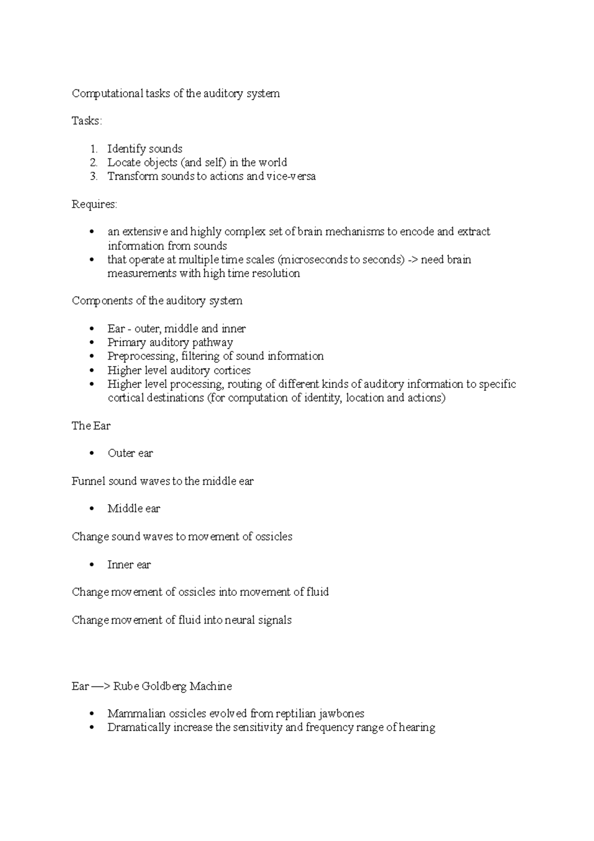 Audition lecture notes - Computational tasks of the auditory system ...