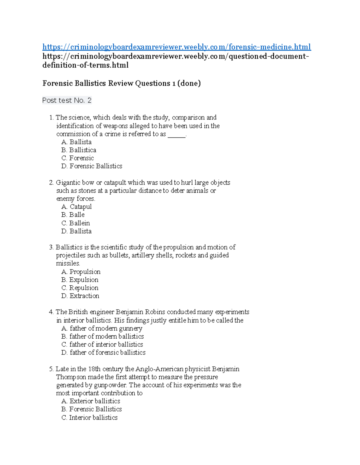 Forensic Ballistics Reviewer 1 - criminologyboardexamreviewer.weebly ...