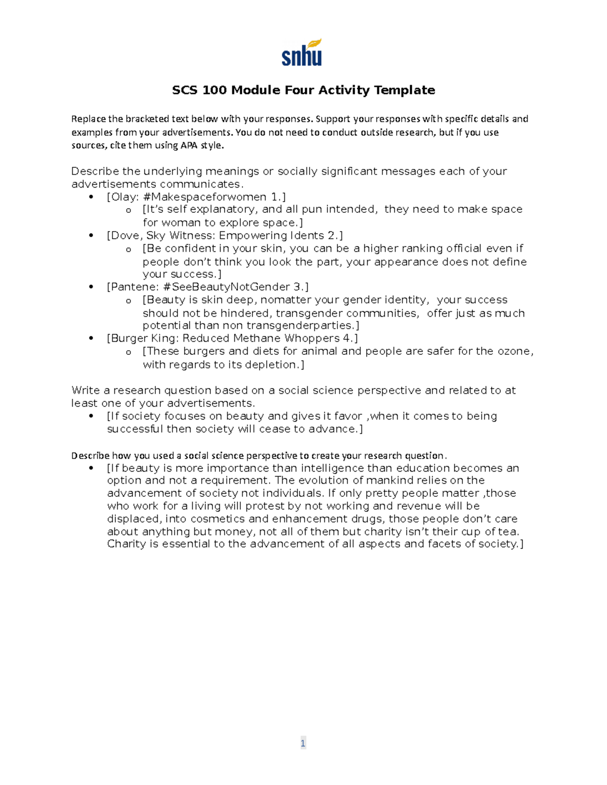 SCS 100 Module Four Activity Template - SCS 100 Module Four Activity Template Replace the ...