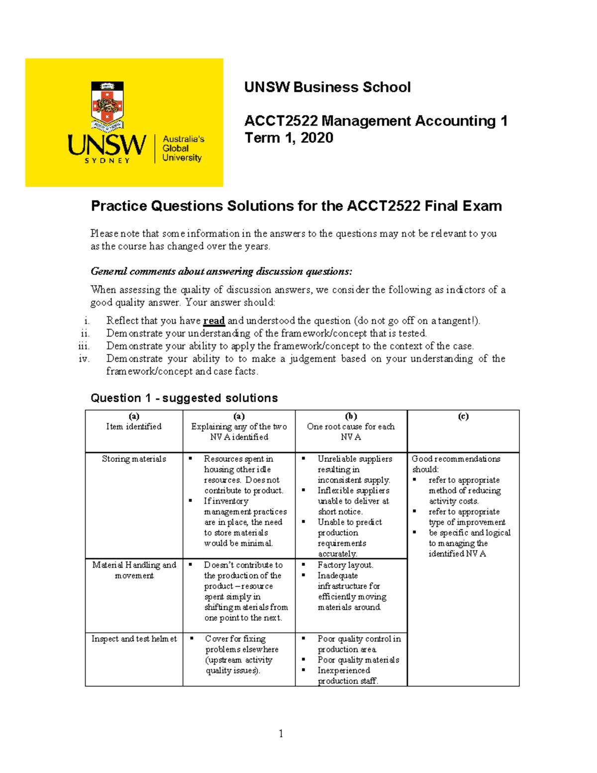 2020 Solutions to Practice Questions Students - Warning: TT: undefined function: 32 UNSW ...