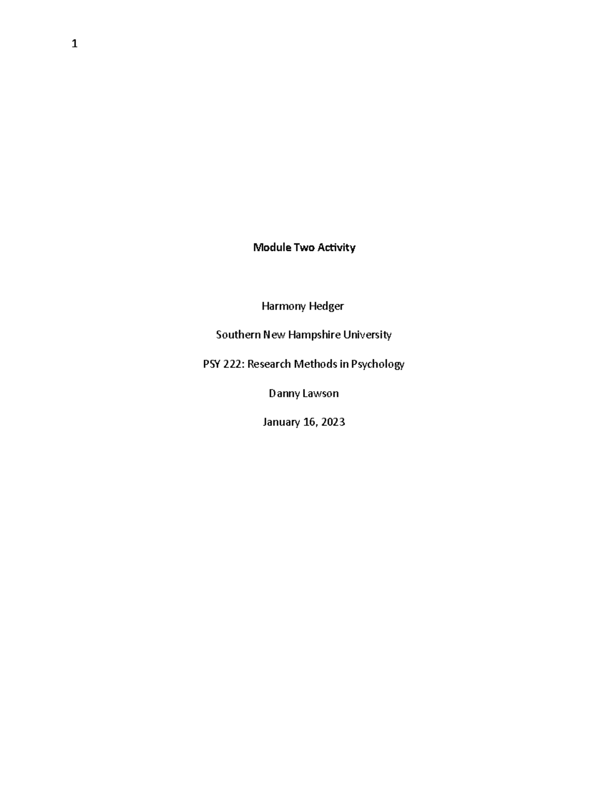 PSY222 Module Two Activityfinished - Module Two Activity Harmony Hedger ...