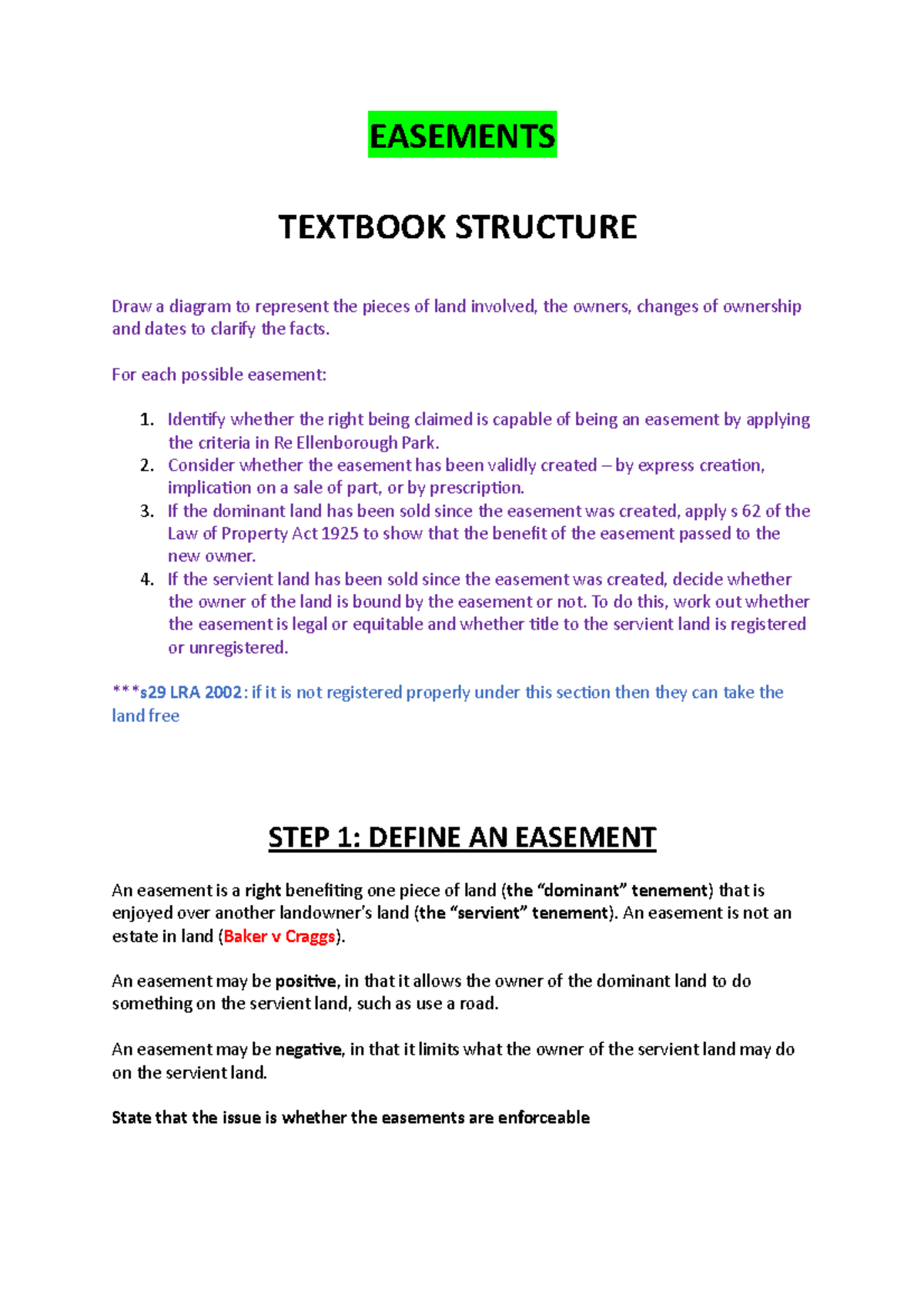 Easements - Structure notes - EASEMENTS TEXTBOOK STRUCTURE Draw a ...