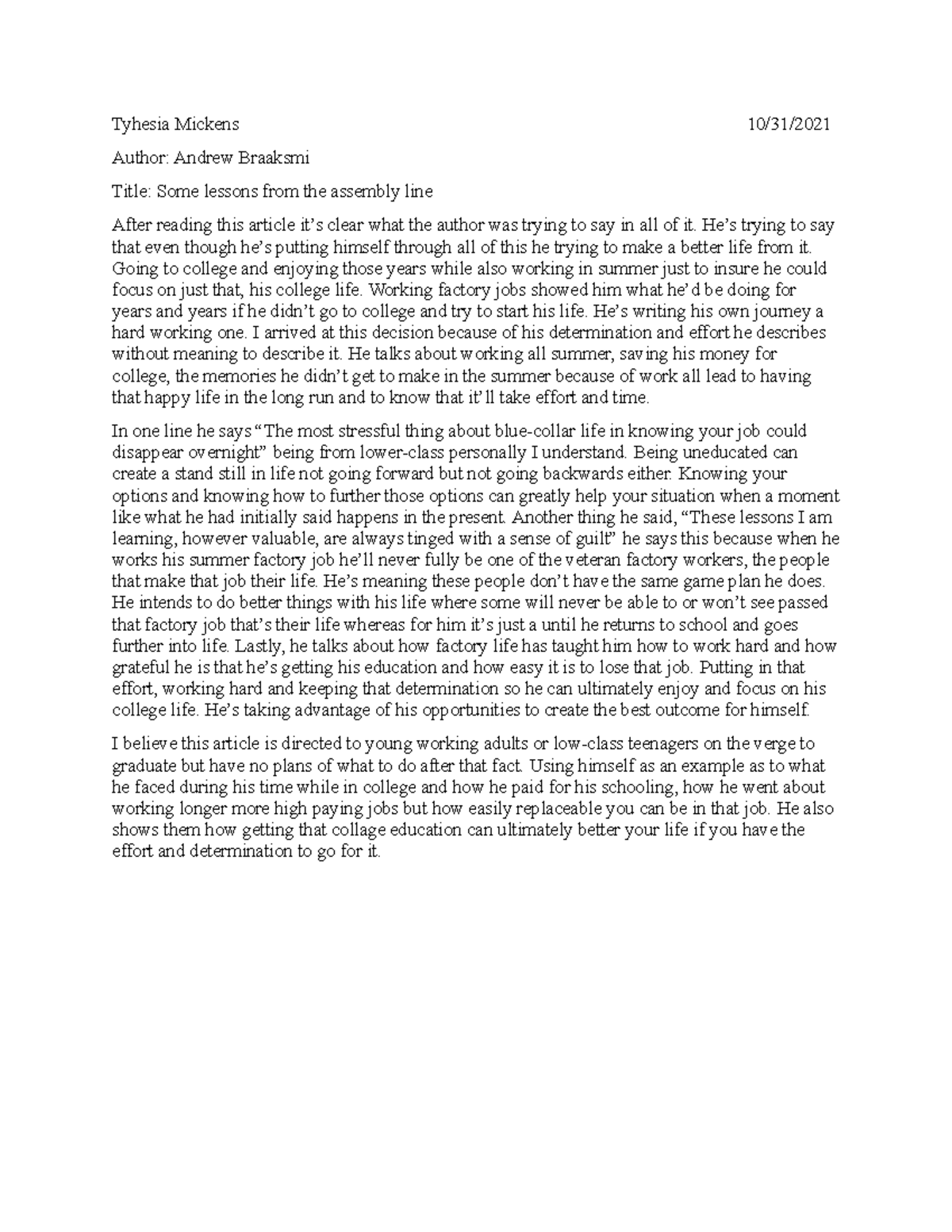 Module 1 Writing Assignment - Tyhesia Mickens 10/31/ Author: Andrew ...