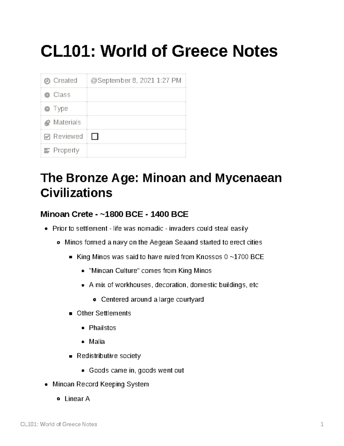 CL101 World of Greece Notes - CL101: World of Greece Notes Created ...