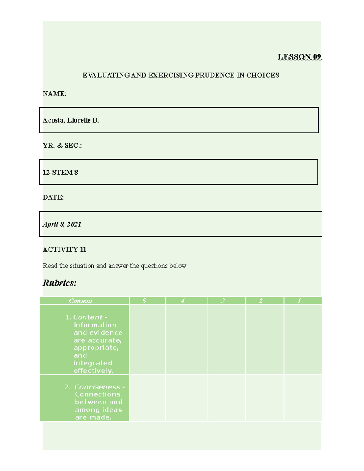 Actvity 11 - Lesson 09 - lecture to help you guys - LESSON 09 ...
