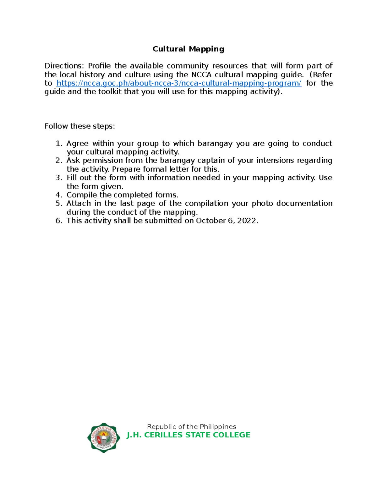 Activity 1 Cultural Mapping - Cultural Mapping Directions: Profile the ...