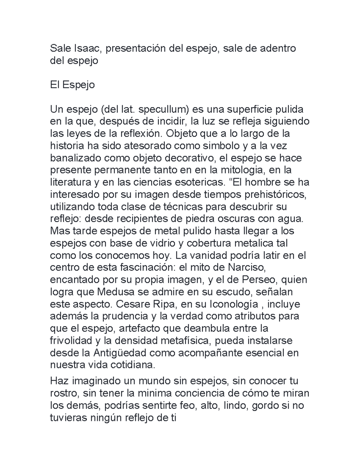 EL espejo 31 de octubre - obra - Sale Isaac, presentación del espejo ...