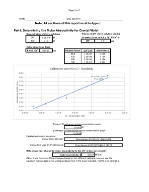 Chem 142 lab 4 - 142 Lab 4 Report: Calibration Curves and Beer's Law (take-home) - NAME: QUIZ ...