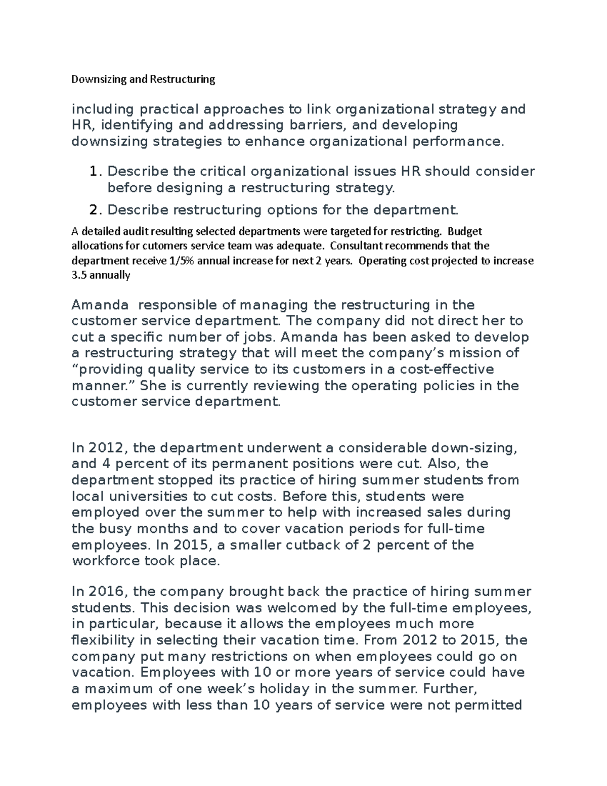 Downsizing and Restructuring - Downsizing and Restructuring including ...