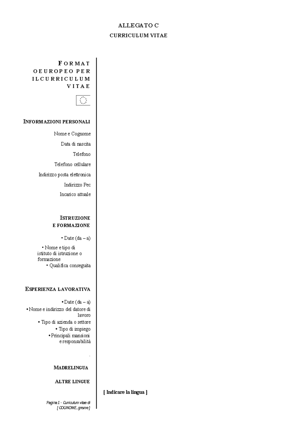 Curriculum Vitae formato europeo - Pagina 1 - Curriculum vitae di ...