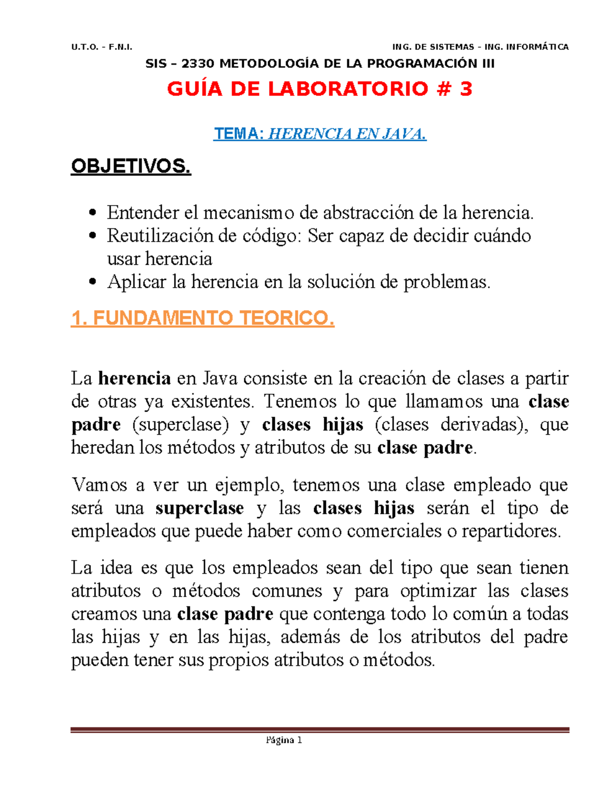 Guia LAB 3 Prog III Herencia SEM 1 2024 - U.T. – F.N. ING. DE SISTEMAS ...