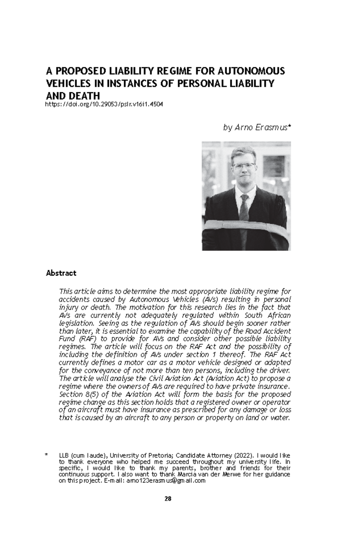 Chapter 3 Arno Erasmus 2022 - 28 A PROPOSED LIABILITY REGIME FOR ...