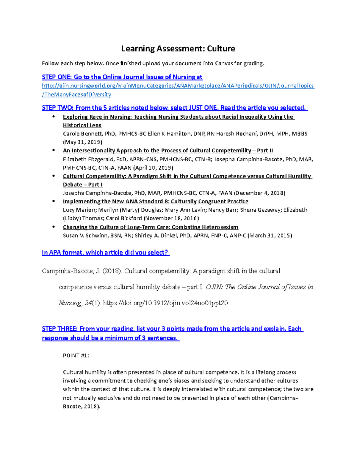 Knowledge Evaluation #5 - Learning Assessment: Culture Follow each step ...