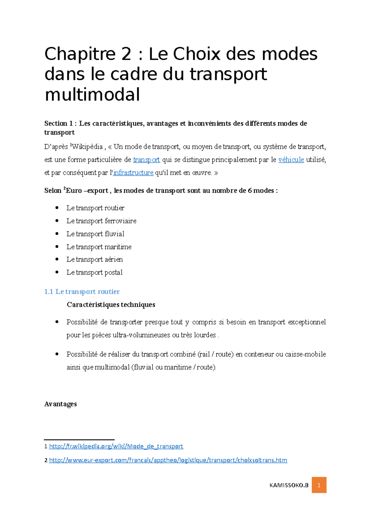 Chapitre 2 Les choix de mode de transport dans le transport ...