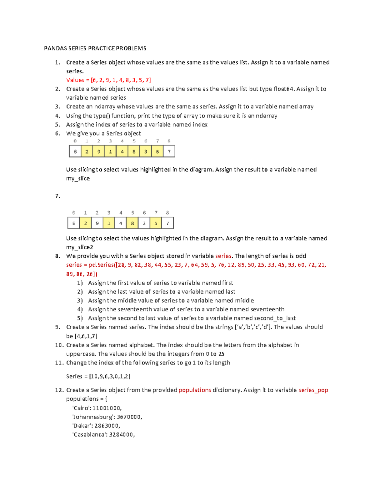 Pandas Series Practice Problems Final Pandas Series Practice Problems Create A Series Object