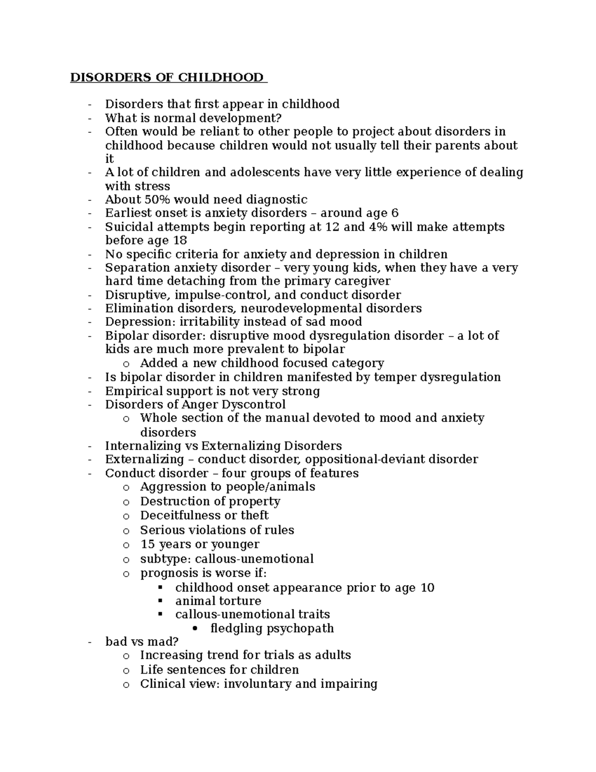 Lecture 18 Notes - DISORDERS OF CHILDHOOD Disorders that first appear ...